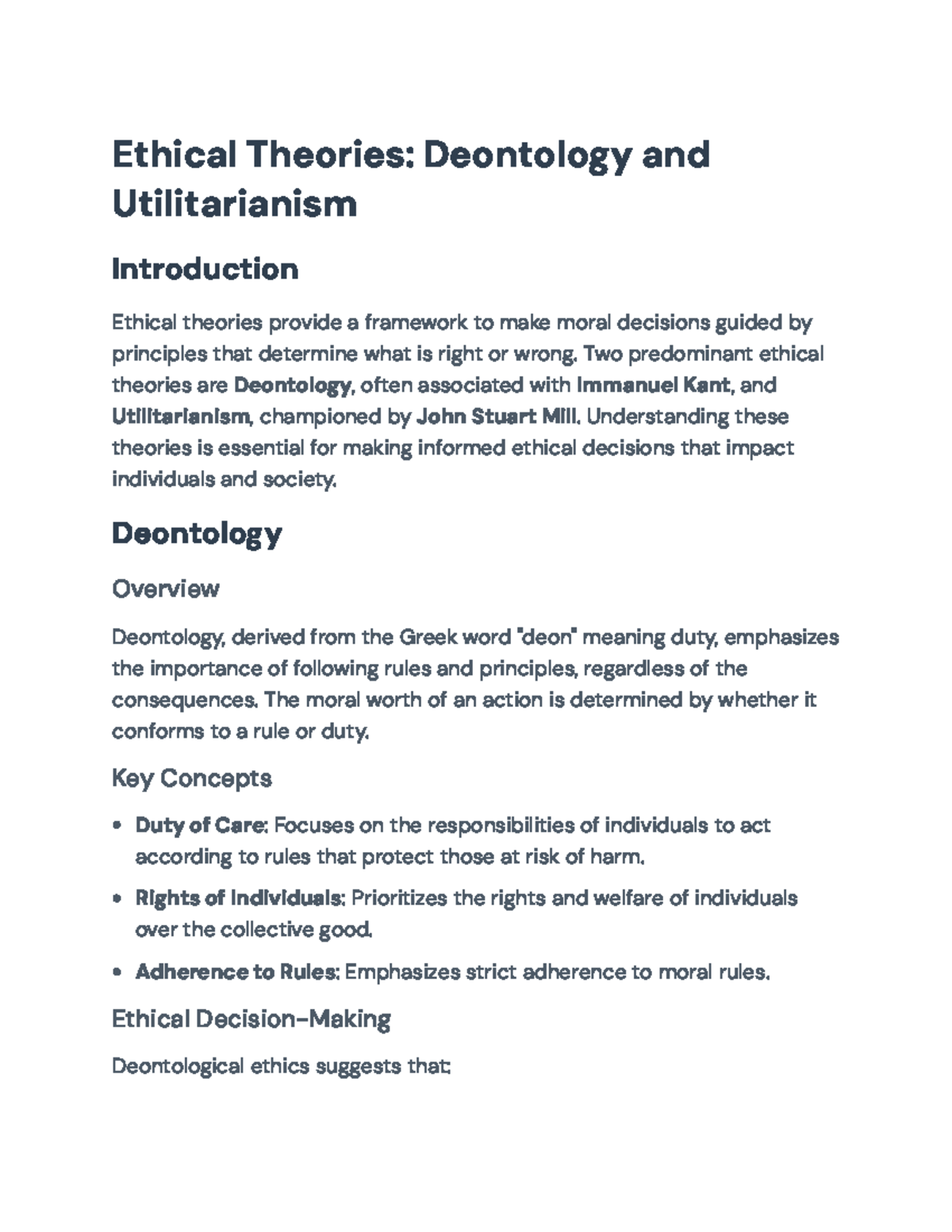 Ethical Theories: Deontology vs. Utilitarianism Analysis (PHIL101 ...