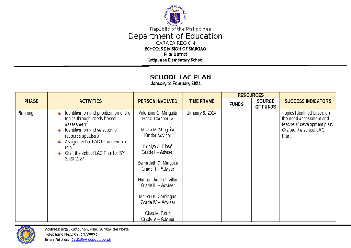 LAC Plan January to February - Department of Education CARAGA REGION ...