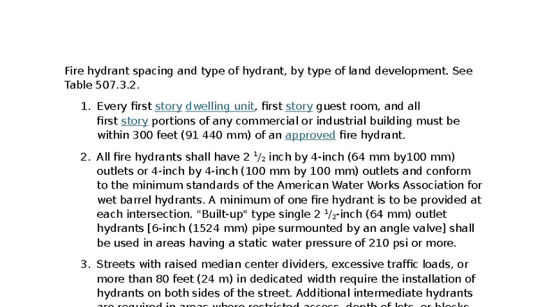 Fire Hydrant Spacing & Types for Land Development Standards - Studocu