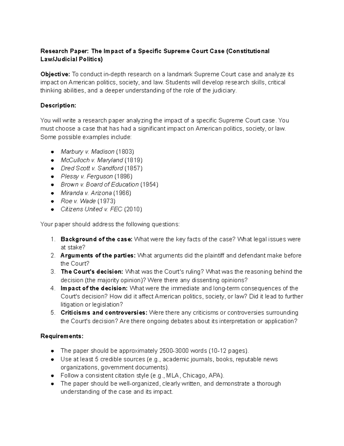 Research Paper: Analyzing the Impact of Landmark Supreme Court Cases ...