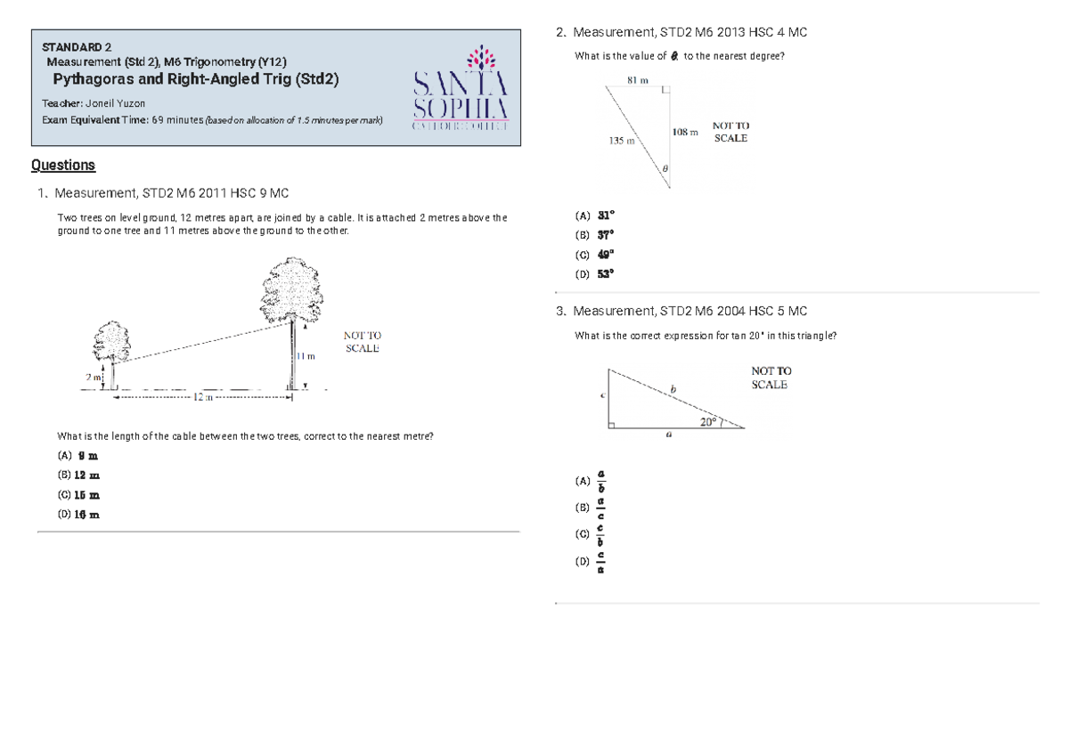 Trig Measurement Questions - STD2 M6 Exam Prep - Studocu