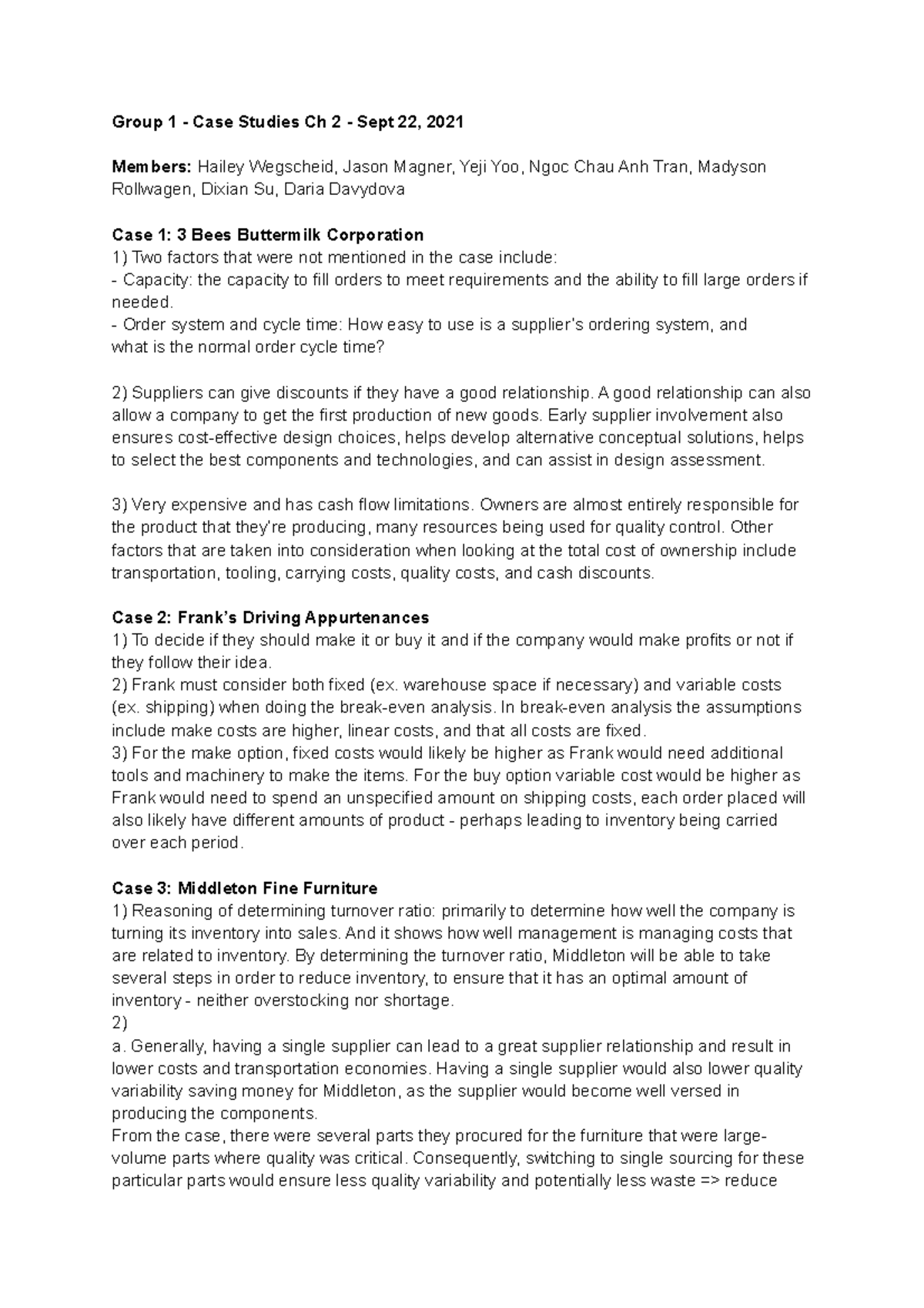 SCM CH2 Case Study Analysis - Group 1 Submission - Studocu