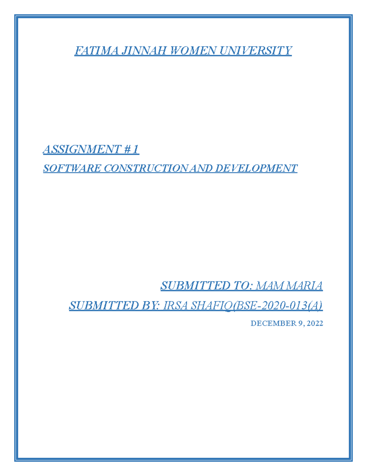 SCD 101: Assignment on Software Construction & Development - Studocu