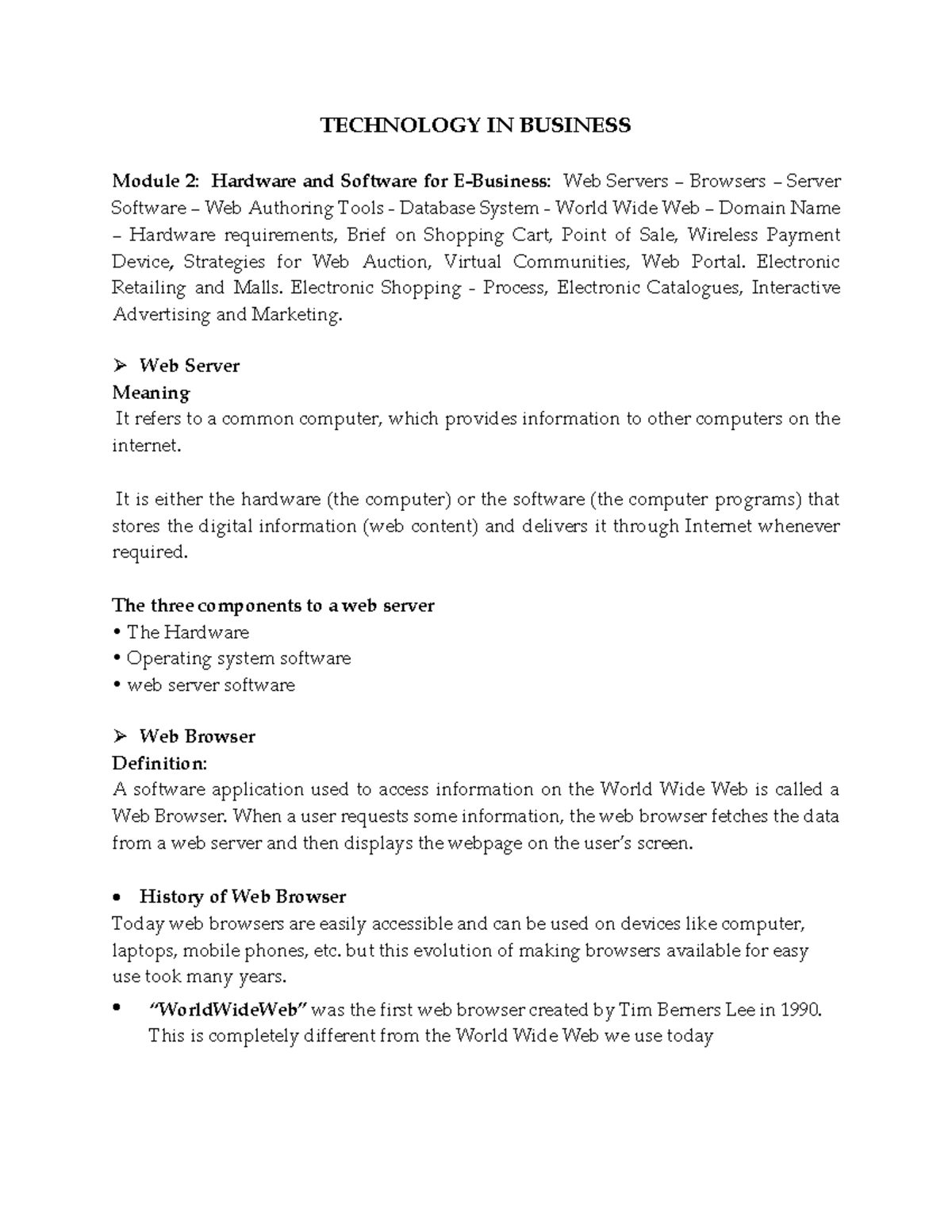 Module 2: Hardware & Software for E-Business Overview - Studocu