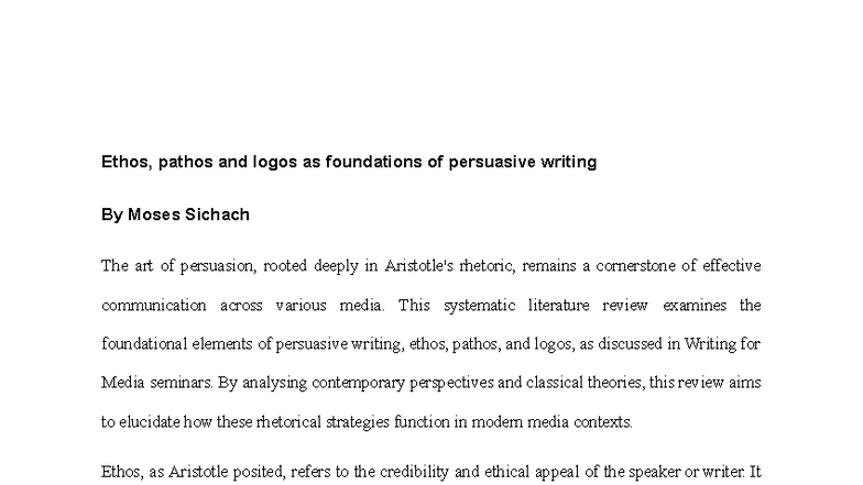 Ethos, Pathos, and Logos: Foundations of Persuasive Writing - Studocu