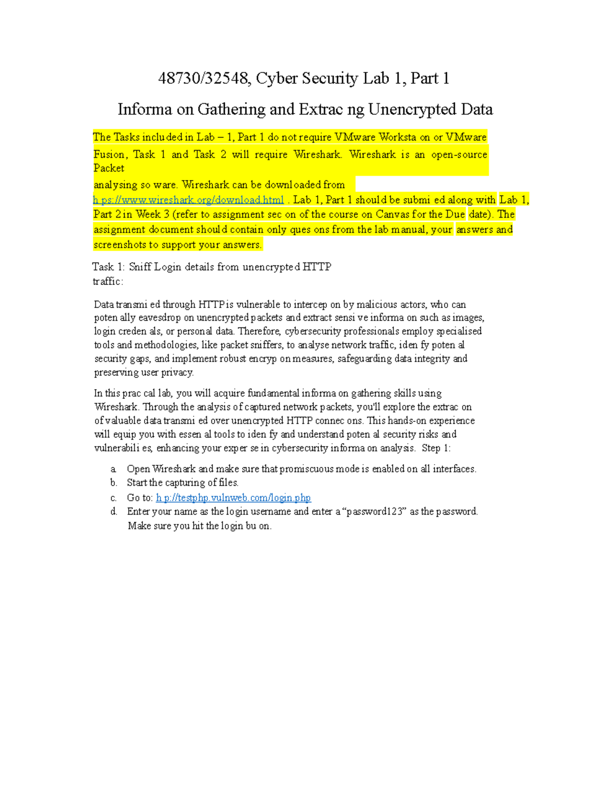 Cybersec-Week 1- Lab 1, Part 1- Handout - 48730/32548, Cyber Security ...