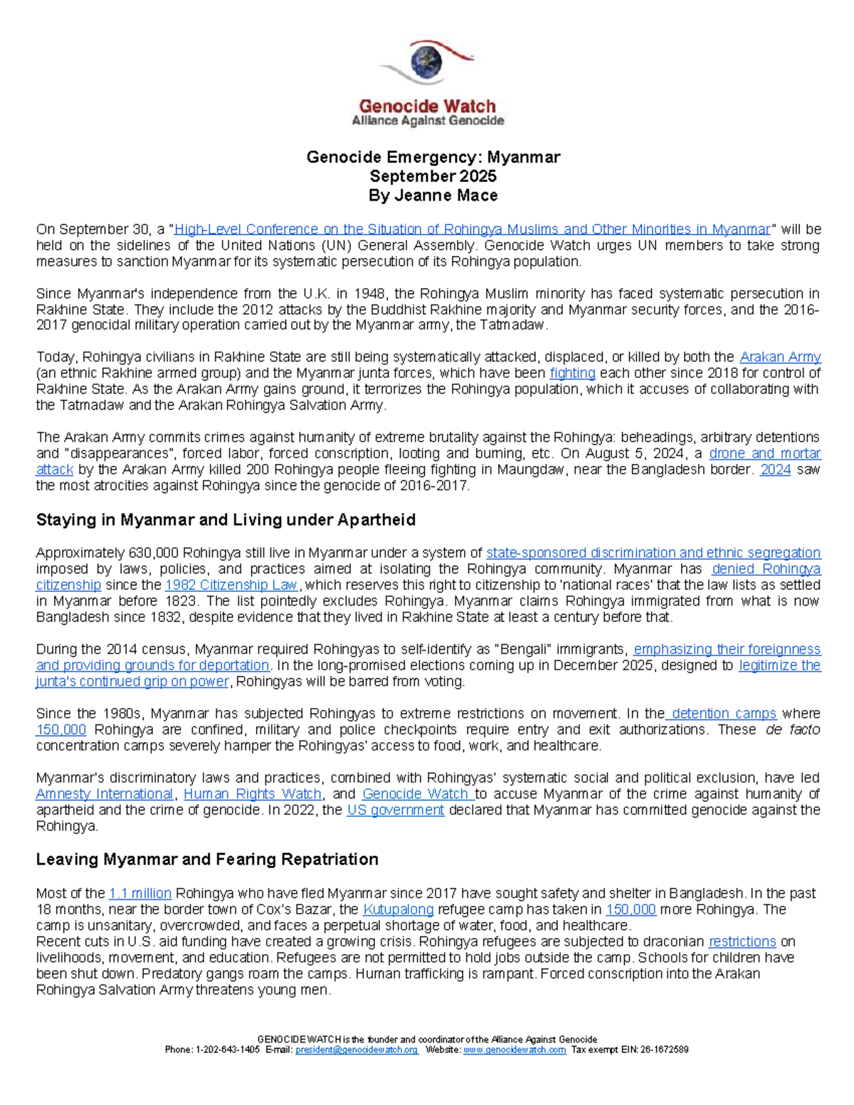 Myanmar Genocide Emergency: Rohingya Crisis Update Sept 2025 - Studocu