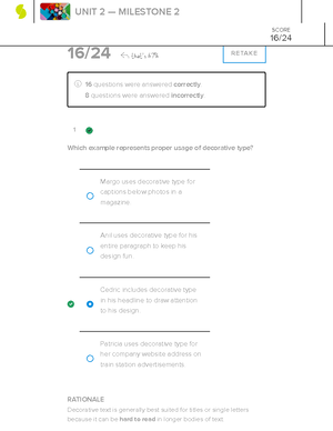 Sophia Visual Communication Milestone 1 - 25/26 that's 96% RETAKE 25 questions were answered ...