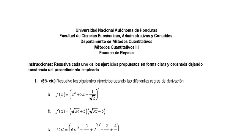 Examen de Repaso 2do Parcial - Métodos Cuantitativos - Studocu