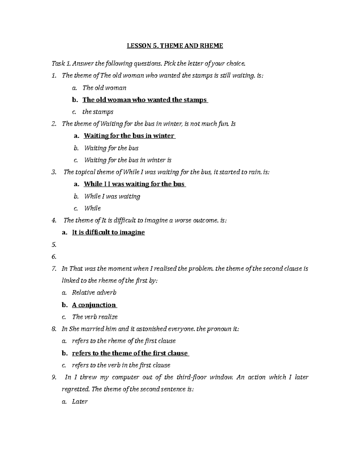 EL 311 English Discourse Lesson 5 - Theme and Rheme - LESSON 5. THEME ...