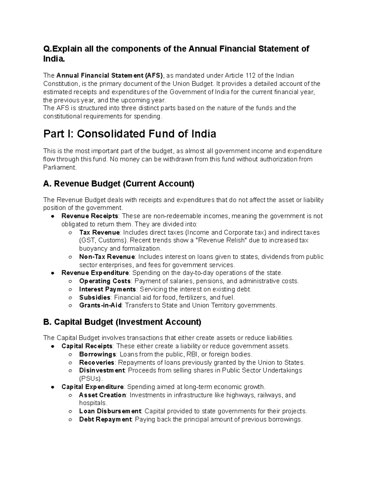 Union Budget of India: Components of the Annual Financial Statement ...