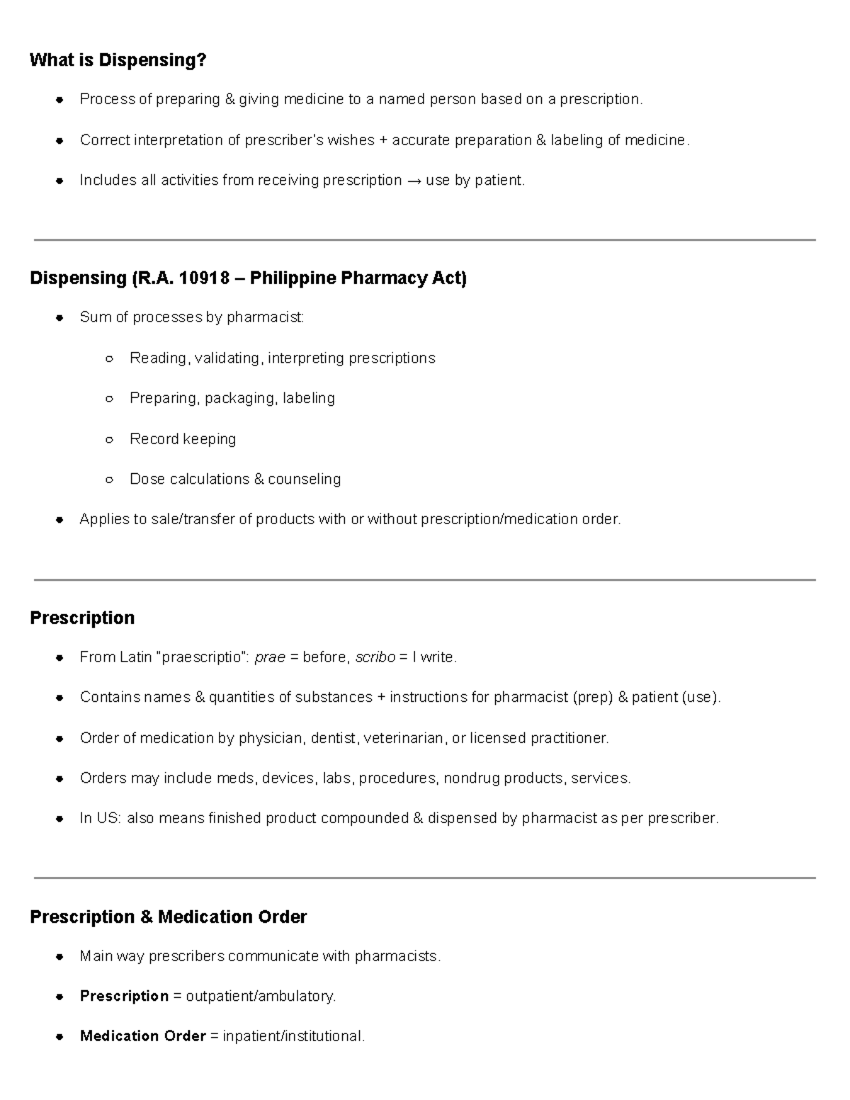 Dispensing Process Overview: R.A. 10918 Philippine Pharmacy Act - Studocu