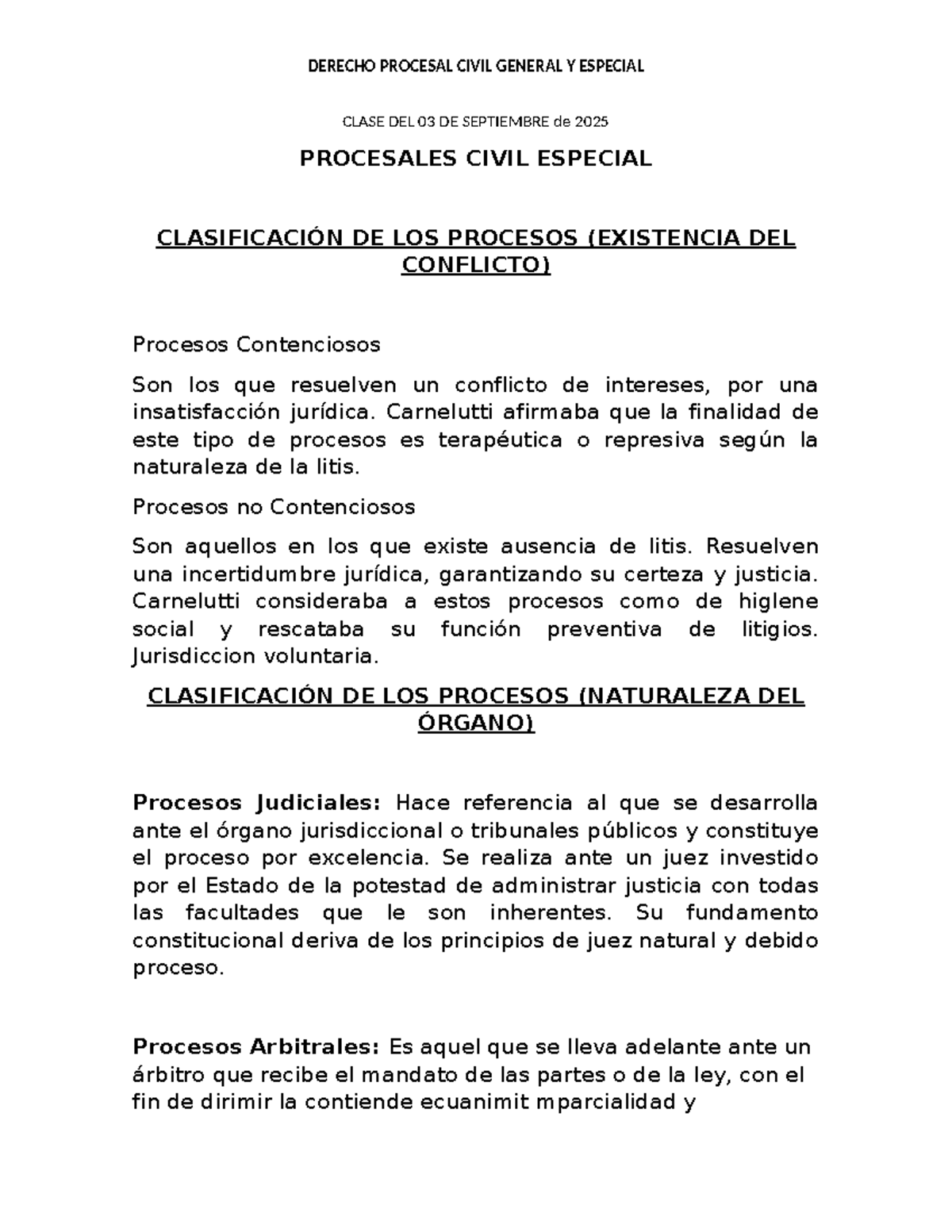 DERECHO PROCESAL CIVIL GENERAL Y ESPECIAL: CLASIFICACIÓN DE PROCESOS - Studocu
