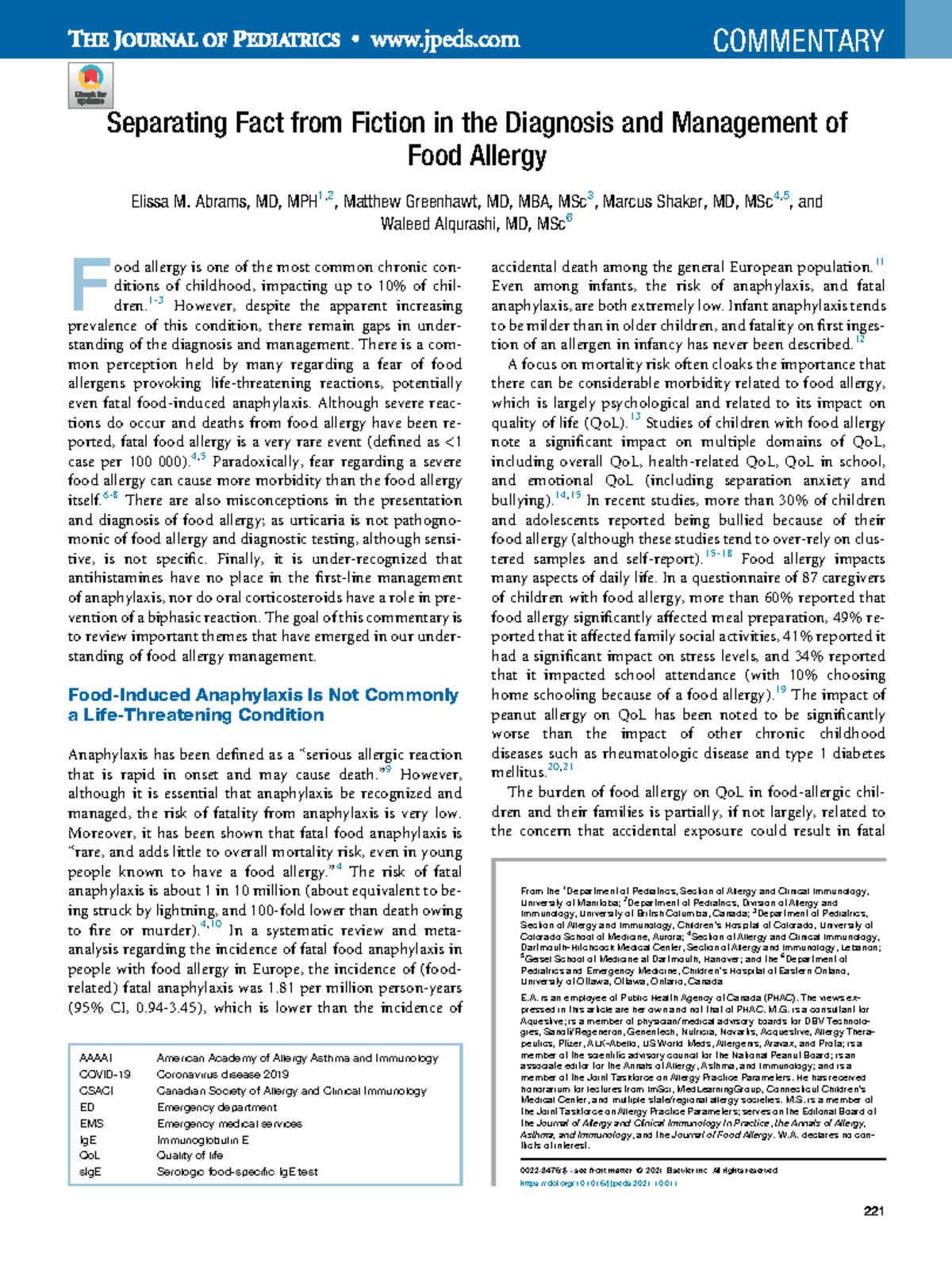 2022 Commentary: Separating Fact from Fiction in Food Allergy ...