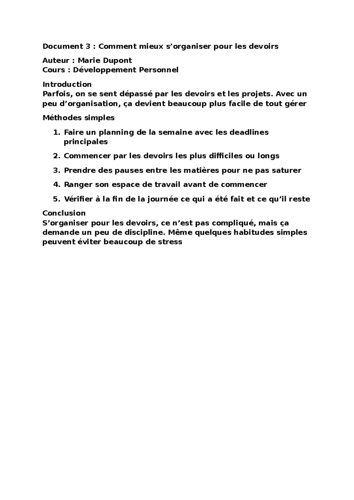 Développement Personnel : Comment mieux s'organiser pour les devoirs ...