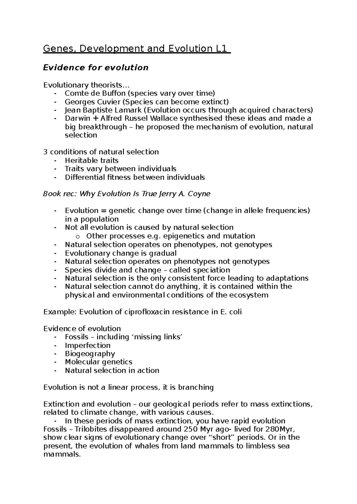 L1 Evidence for Evolution: Key Concepts and Theories - Studocu
