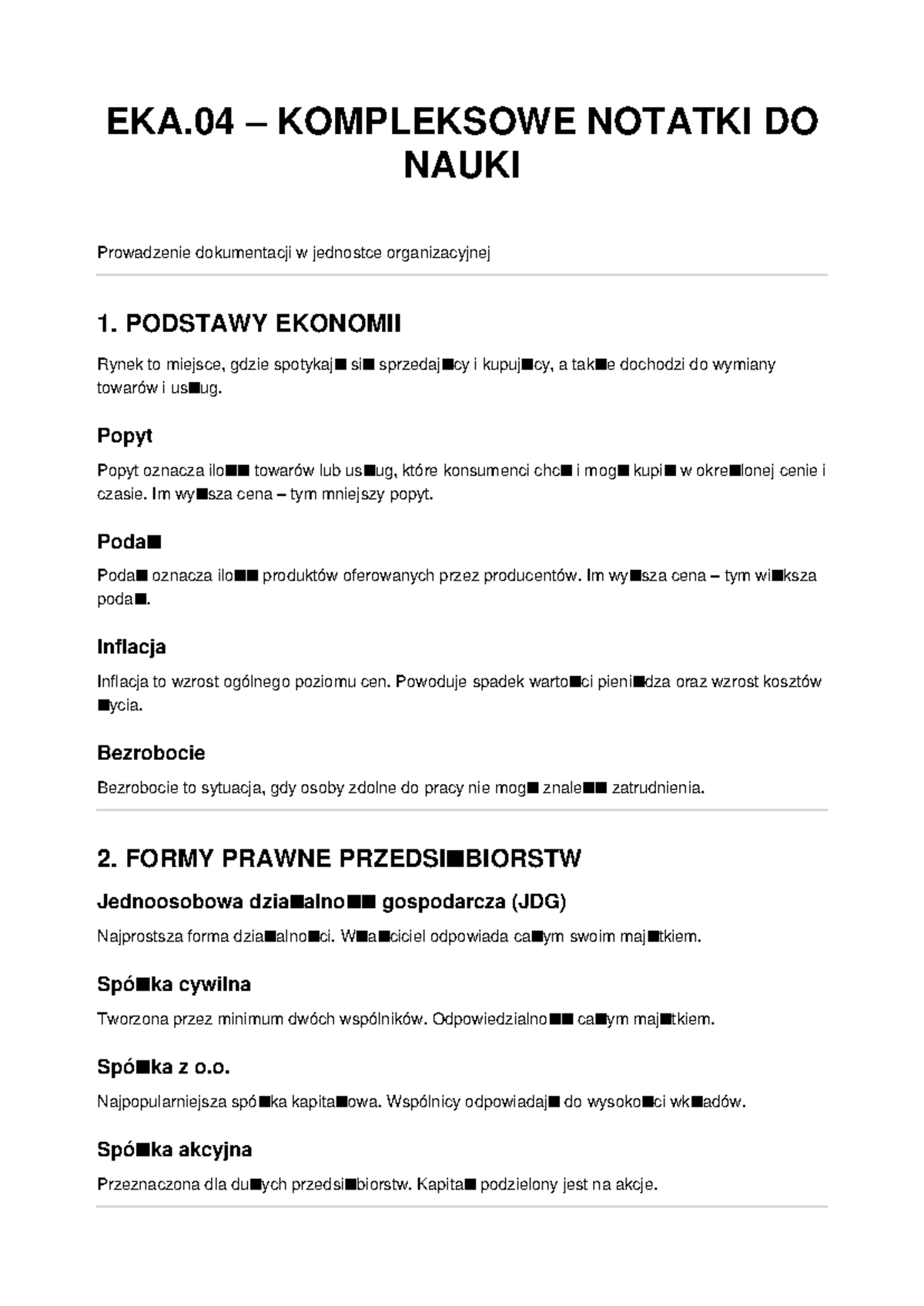 Notatki do nauki EKA.04: Podstawy ekonomii i prawo pracy - Studocu