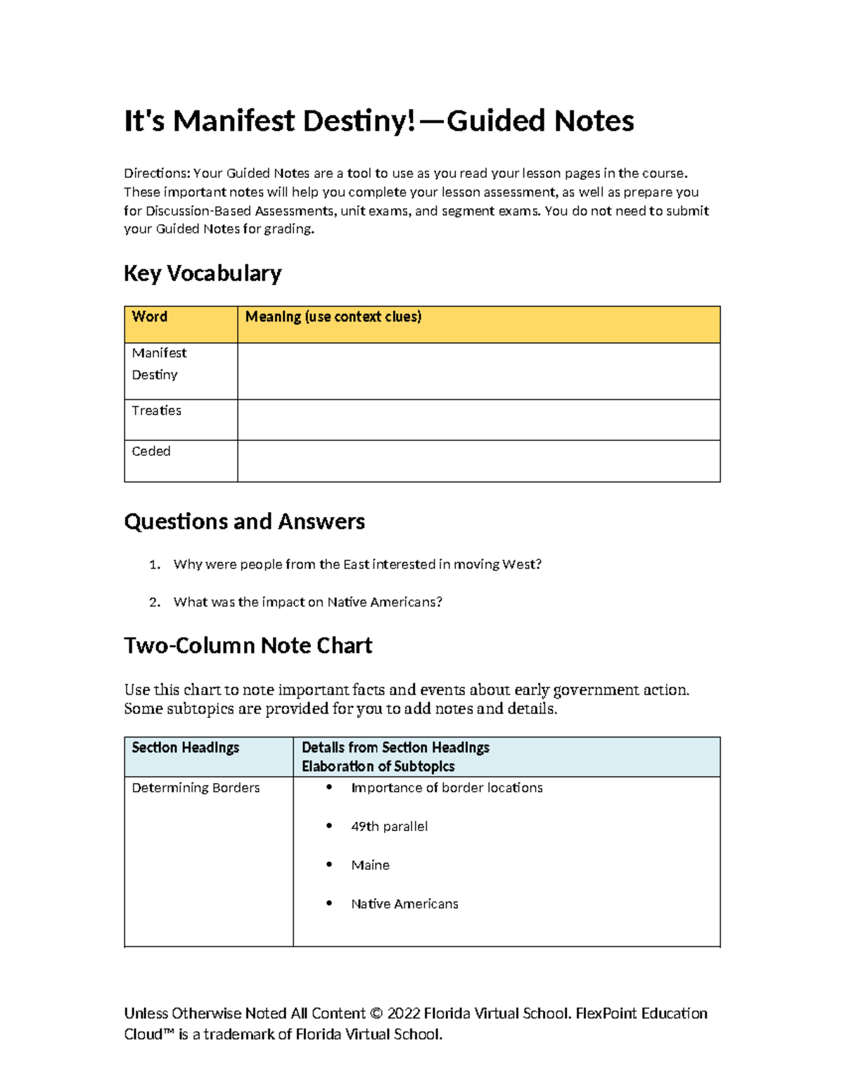 HIST 101: Guided Notes on Manifest Destiny and Its Impact - Studocu