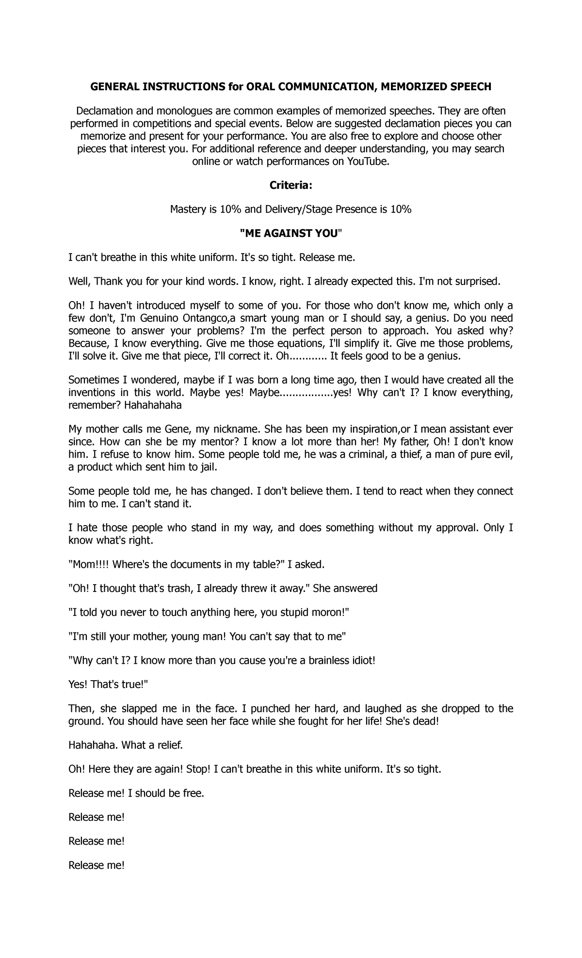 Declamation Pieces for Oral Communication (Course Code: OC101) - Studocu