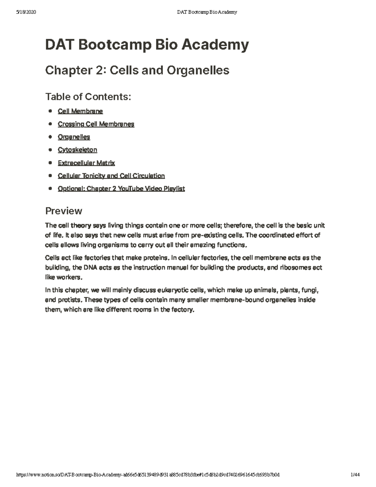DAT Bootcamp Bio Academy 2: Cells and Organelles Overview - Studocu