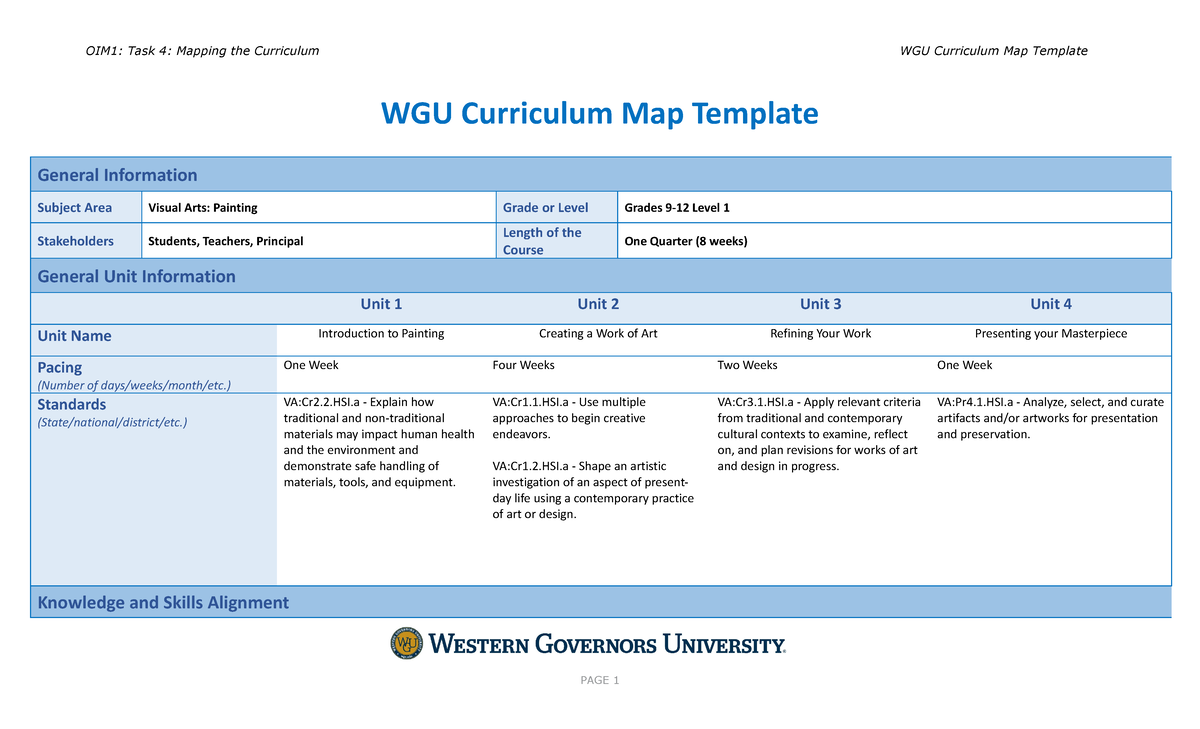 WGU d183 Task 4: Visual Arts Curriculum Map for Grades 9-12 - Studocu