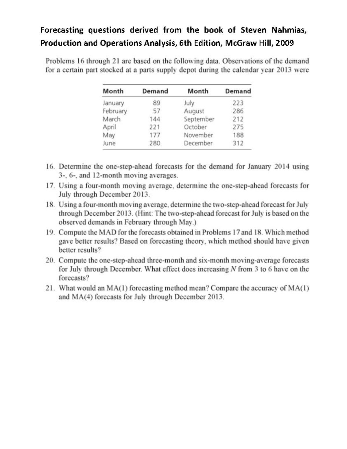 Forecasting Study Questions for Production & Operations (POA) - Studocu