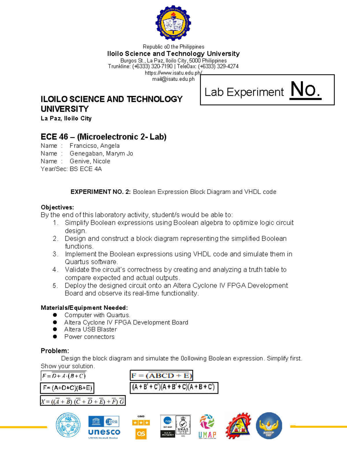 Lab2 - A laboratory activity - Iloilo Science and Technology University ...