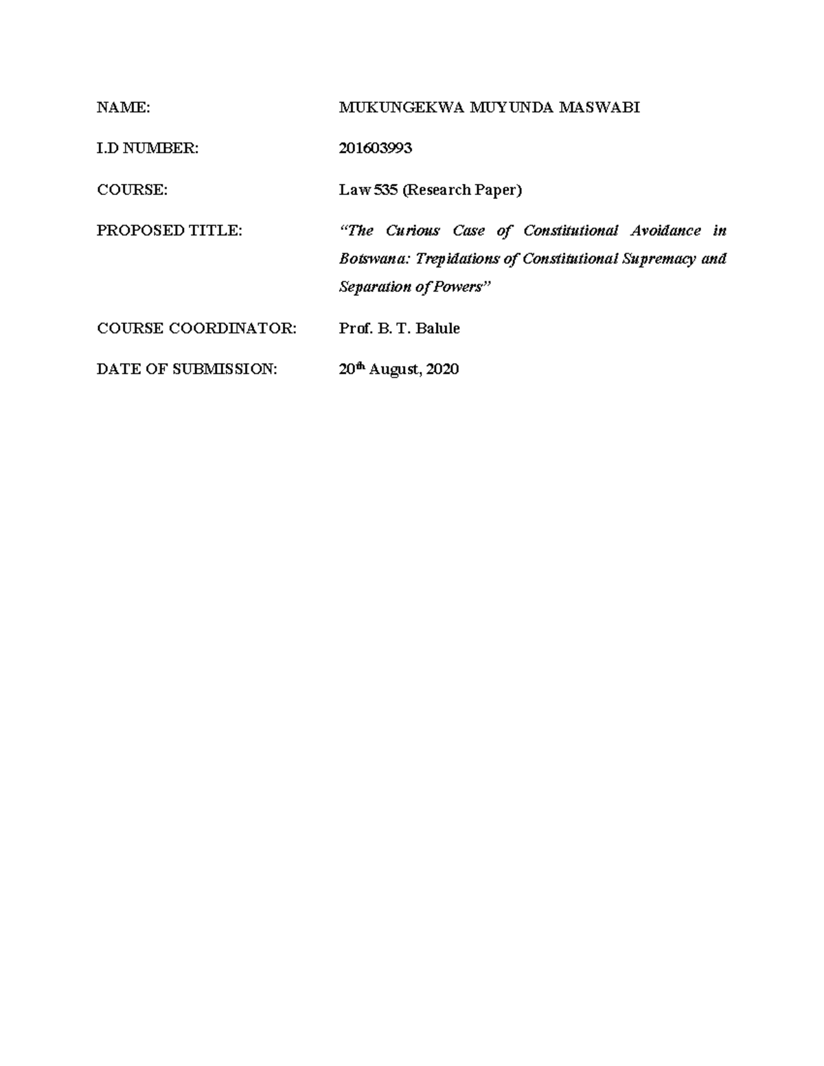 Curious Case of Constitutional Avoidance in Botswana: Law 535 Research ...