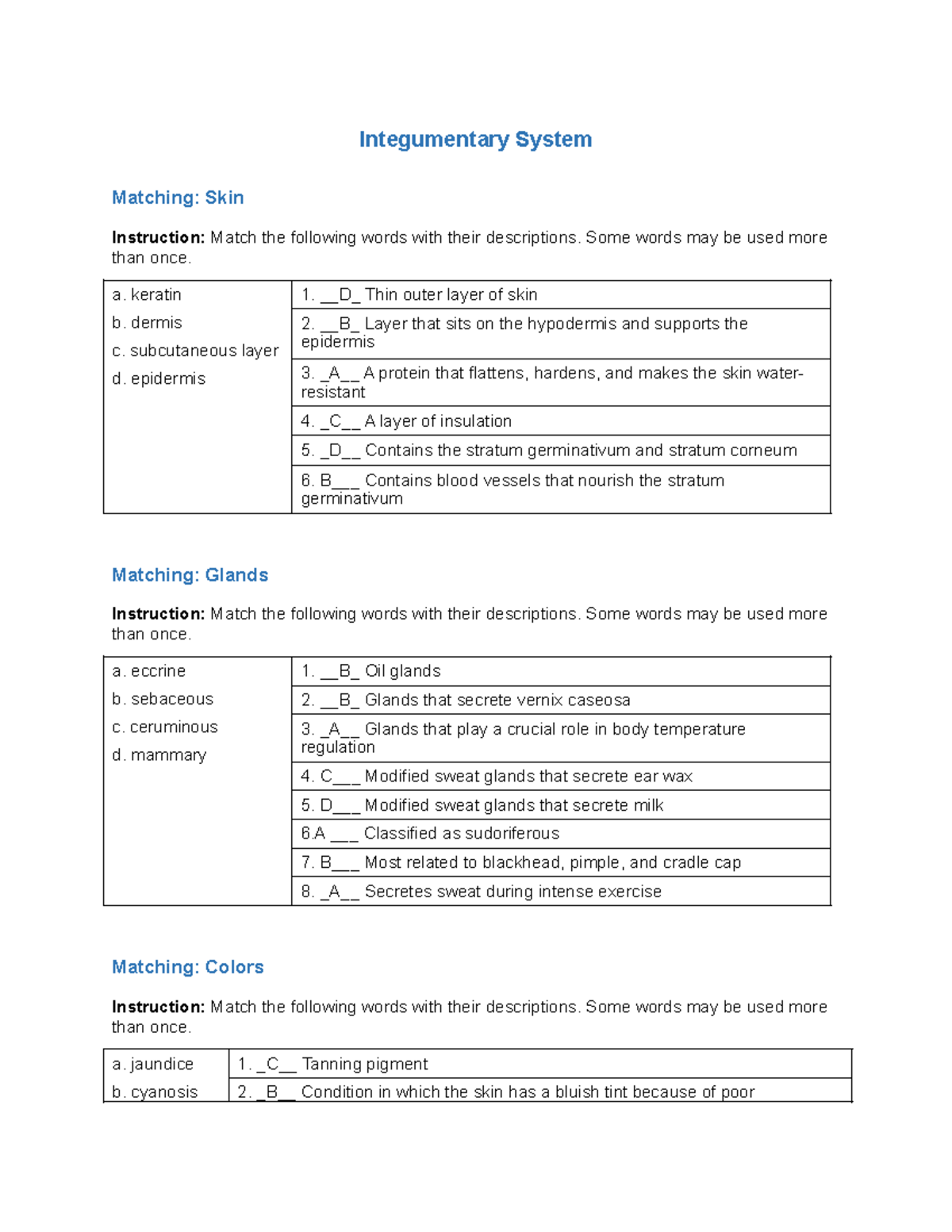 Wk2 Integumentary & Muscular Systems Study Guide - Studocu