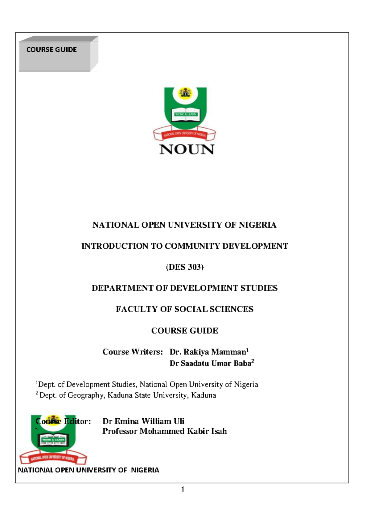 DES 303 - Community Development Course Guide and Overview - Studocu