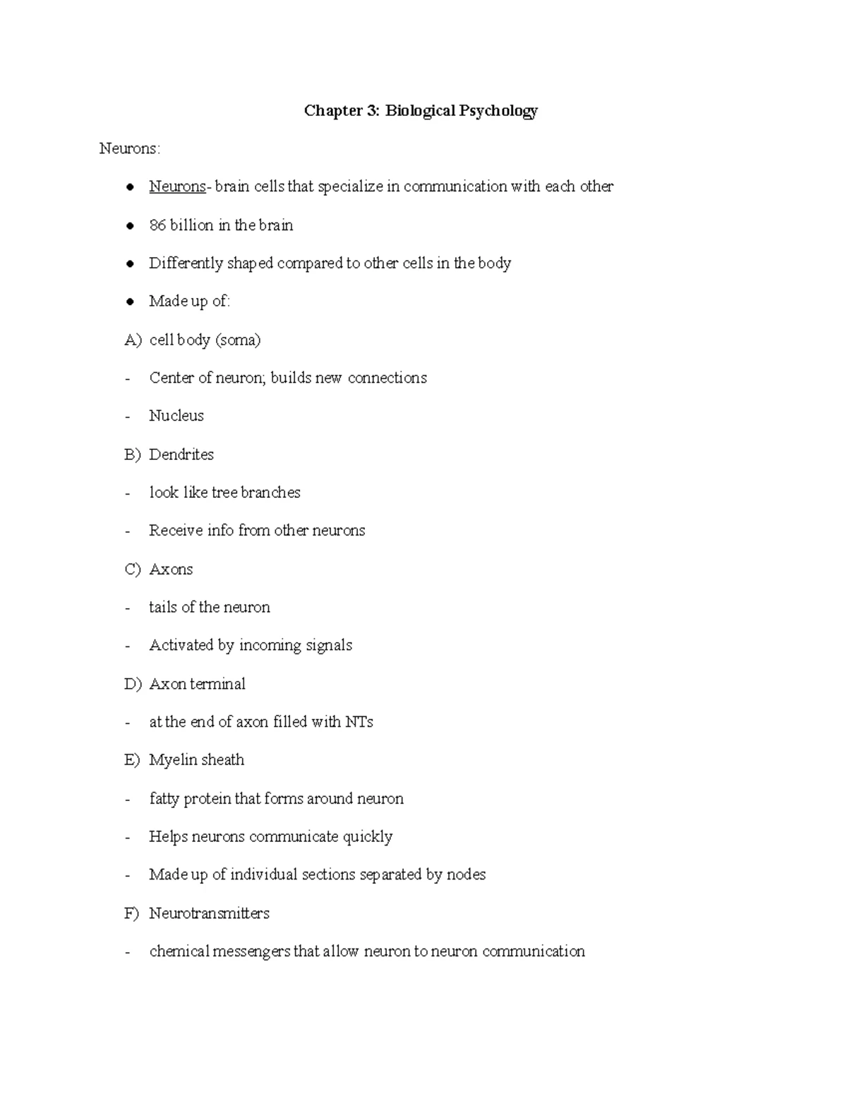 Psychology Chapter 3 Notes - Psychology Chapter 3 Biological psychology ...