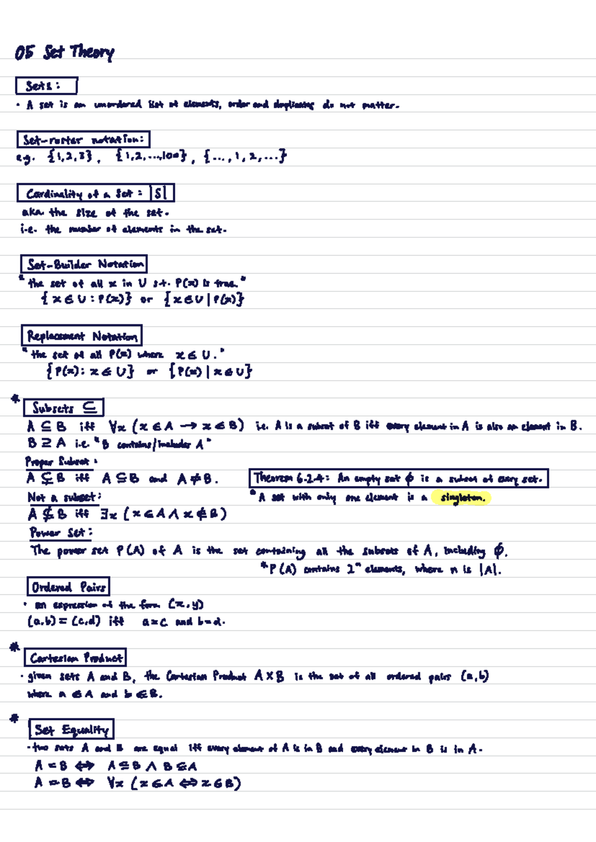 CS1231S Finals Notes- Chapter 5 - 05 Set Theory Sets : • A set is an ...