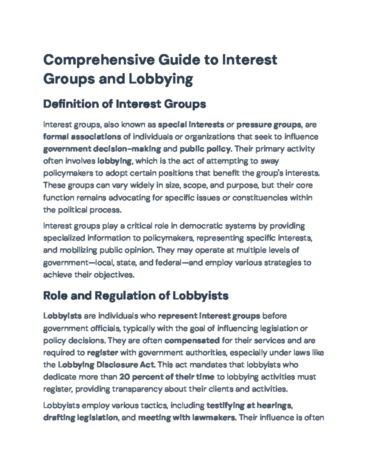 Comprehensive Guide to Interest Groups and Lobbying Activities (POL 101 ...