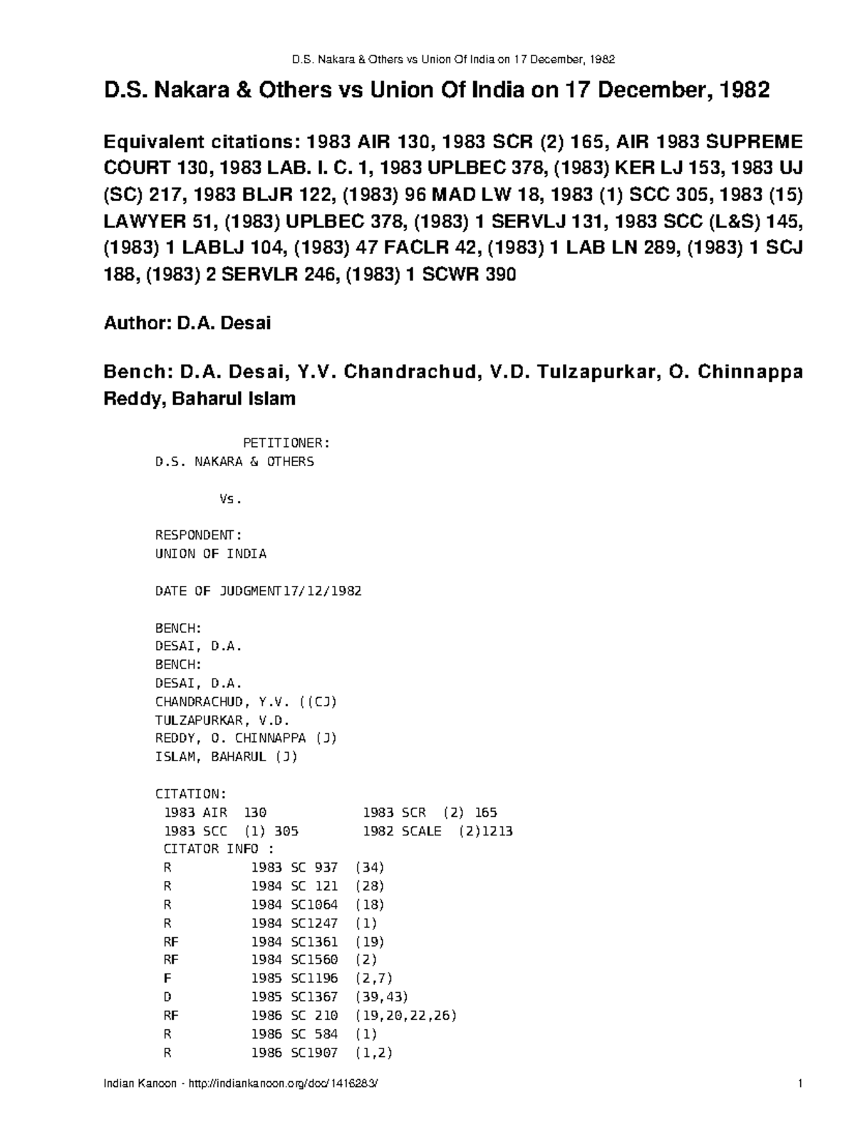 D.S. Nakara Others vs Union of India: Supreme Court Judgment Analysis ...