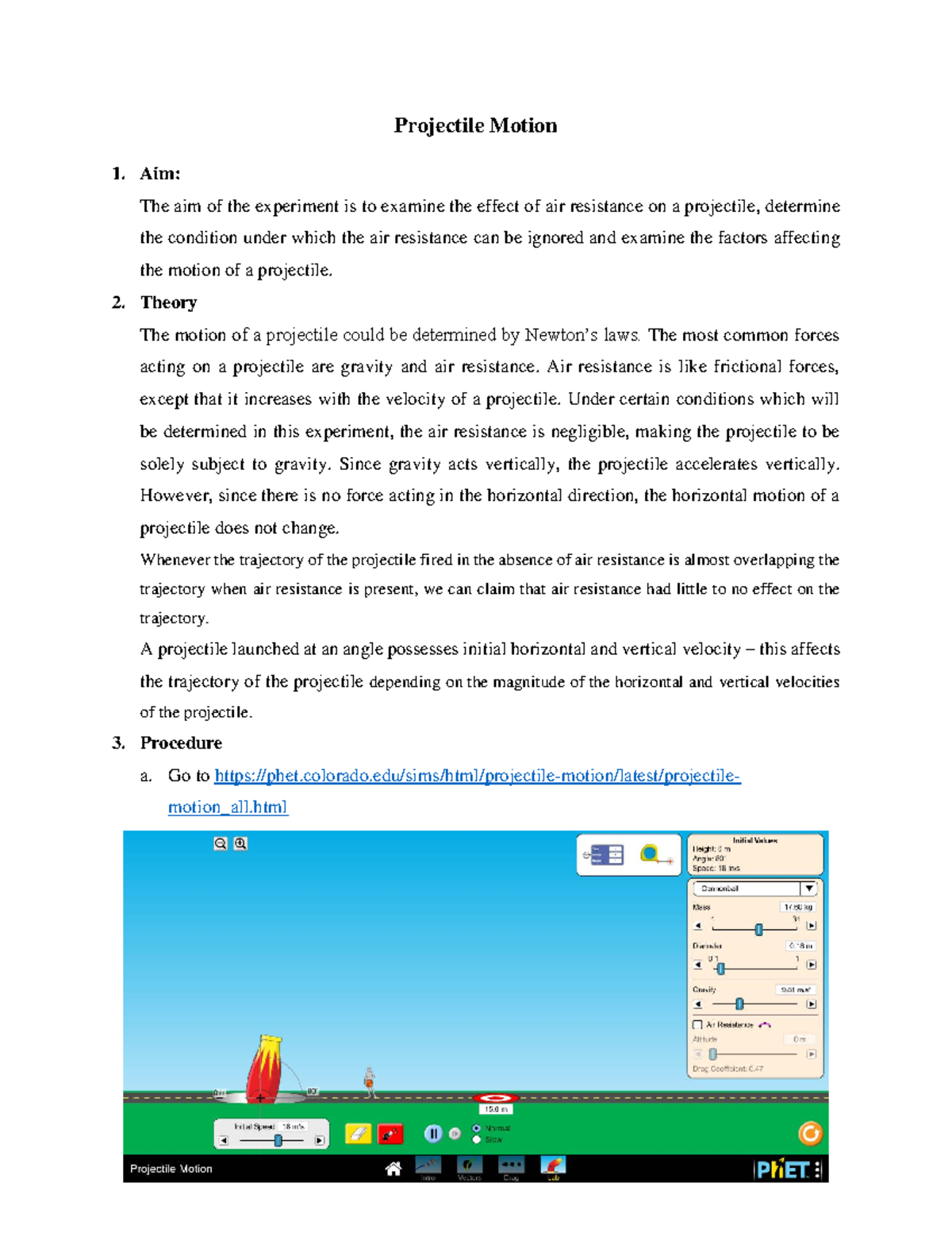 Projectile Motion Lab: Effects of Air Resistance and Launch Angles - Studocu