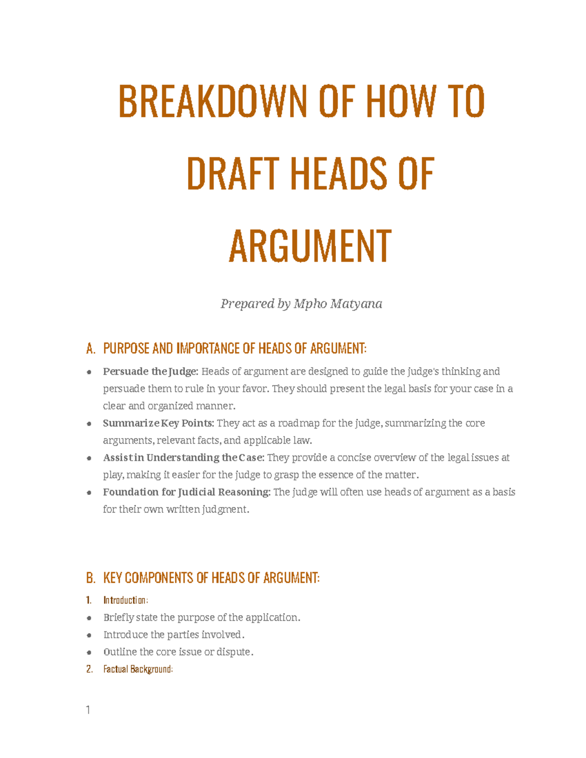 Drafting Effective Heads of Argument: A Comprehensive Guide - Studocu