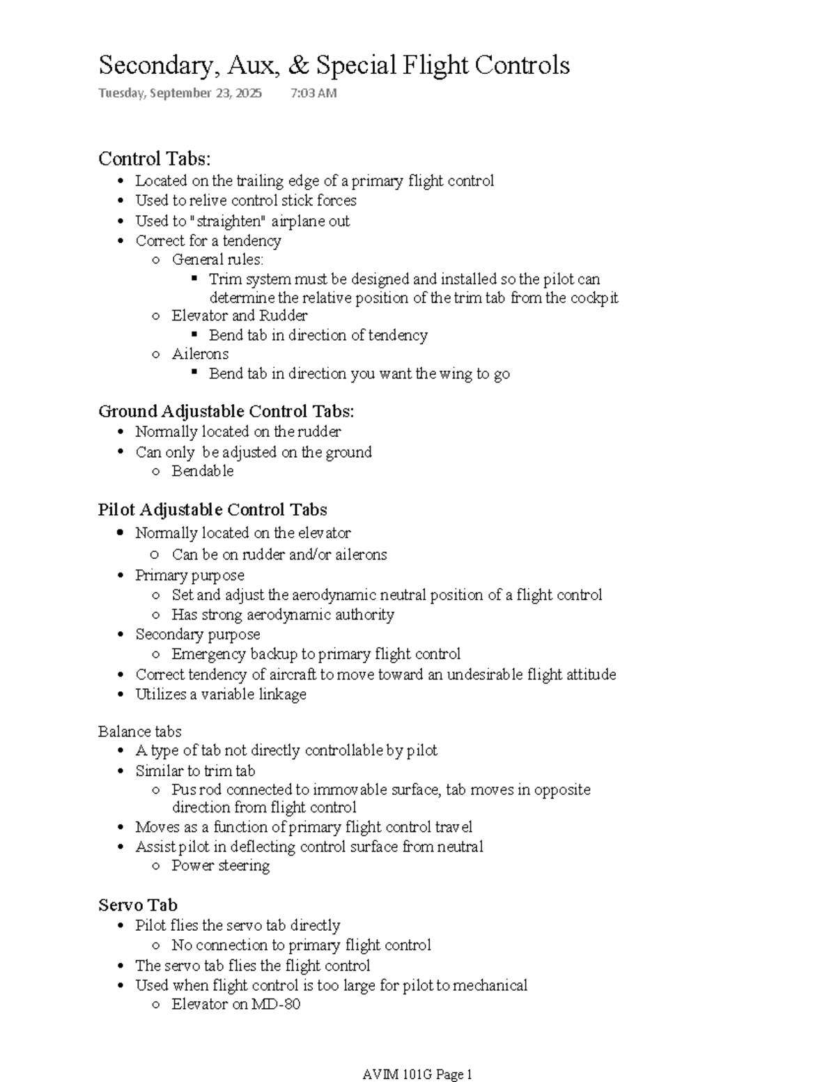 AVIM 101G: Overview of Secondary and Auxiliary Flight Controls - Studocu