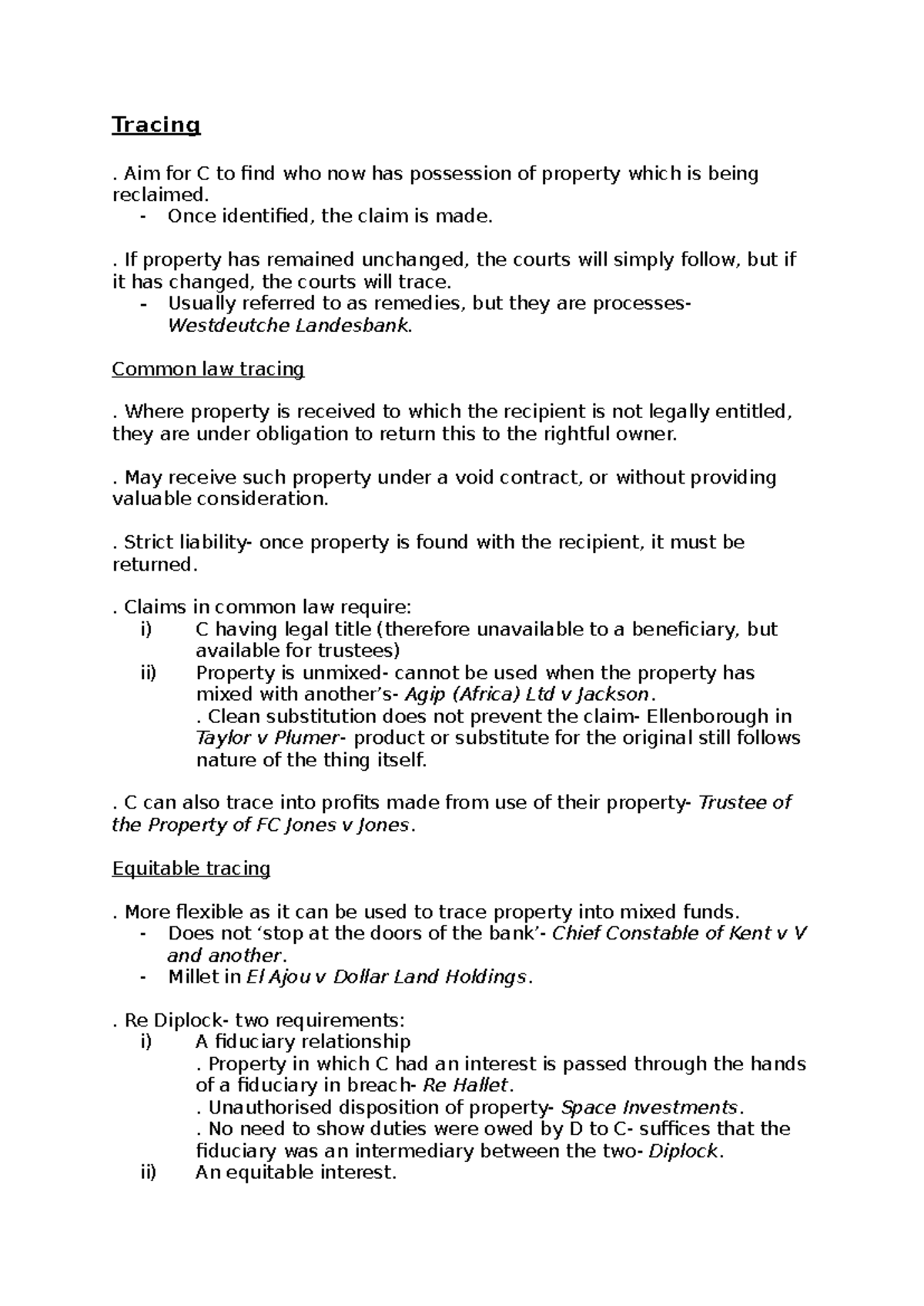 Tracing Property Rights: Common & Equitable Remedies (LAW 101) - Studocu