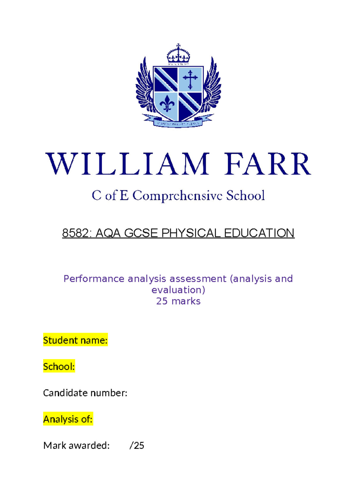 8582: AQA GCSE PE Performance Analysis Assessment - Isaac Tantram - Studocu