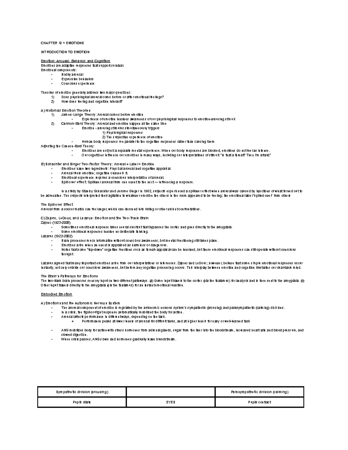 L7 Psychology - Lecture 7 Content - CHAPTER 12 = EMOTIONS INTRODUCTION ...