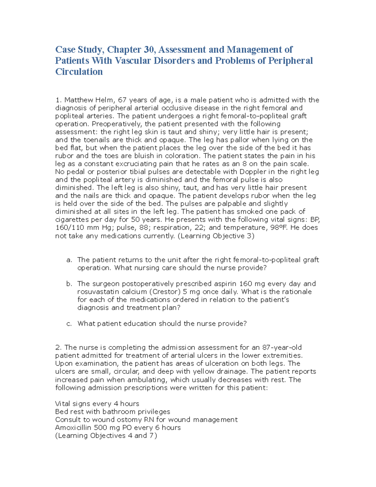 CS Ch30 Case Study: Vascular Disorders & Peripheral Circulation ...