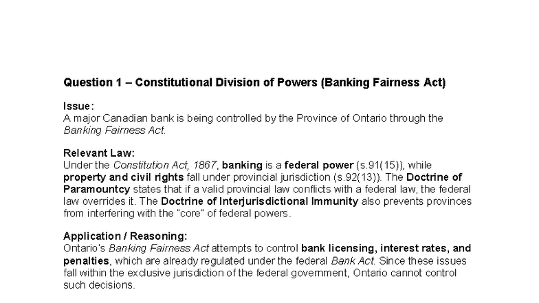 Law Exam Practice Test 1: Midterm Problems on Constitutional Law and ...