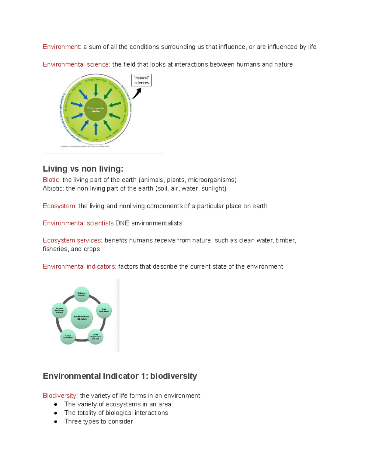 ENV 101: Chapter 1 Lecture Notes on Environmental Science Concepts ...