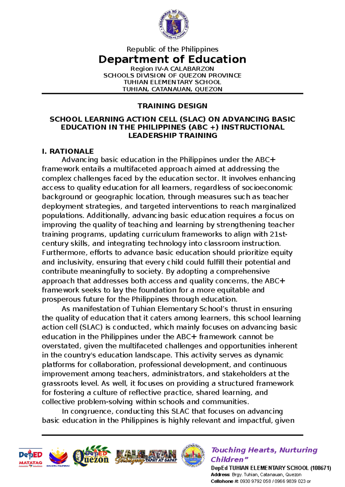 SLAC Training Design on Advancing Basic Ed (ABC+) - Tuhian Elem. School ...