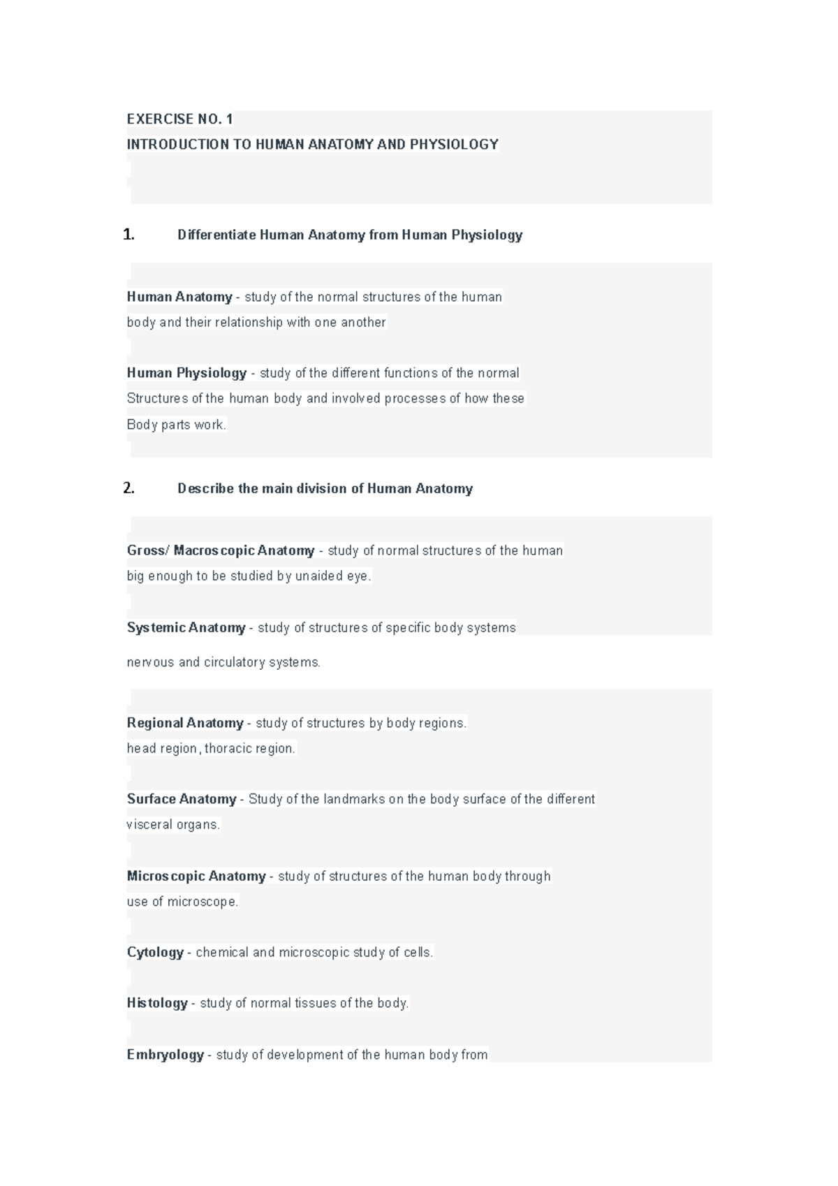 Human BODY Reviewer - EXERCISE NO. 1 INTRODUCTION TO HUMAN ANATOMY AND ...