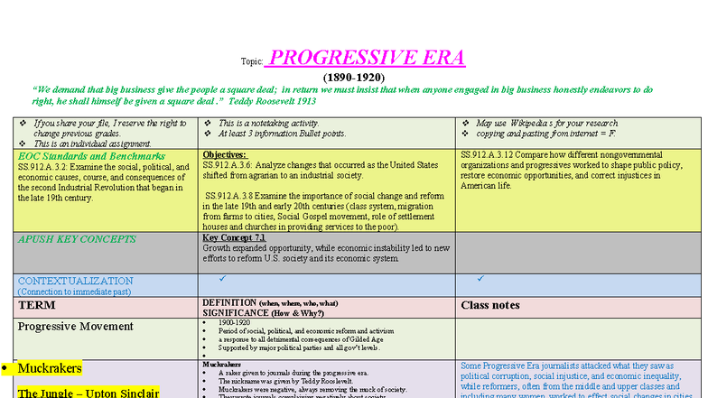 A10 Progressive Era: Key Concepts and Notetaking Guide - Studocu
