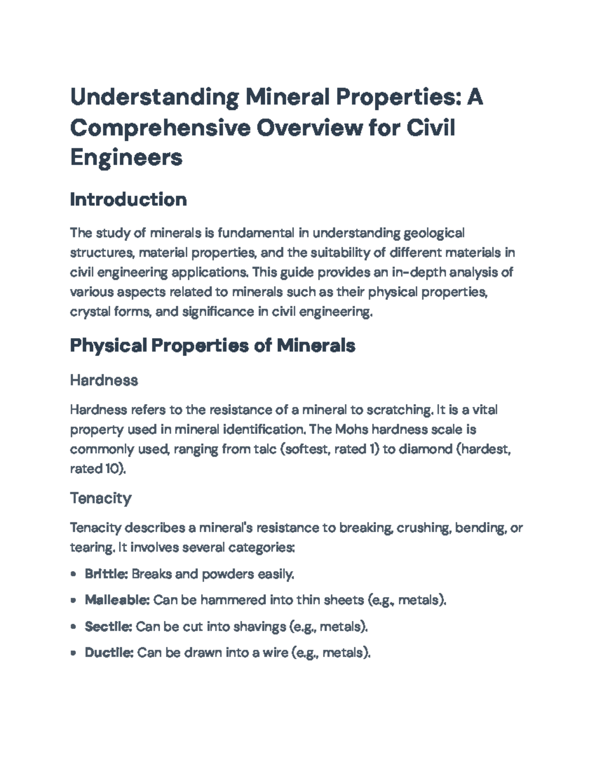 Understanding Mineral Properties for Civil Engineering Applications ...