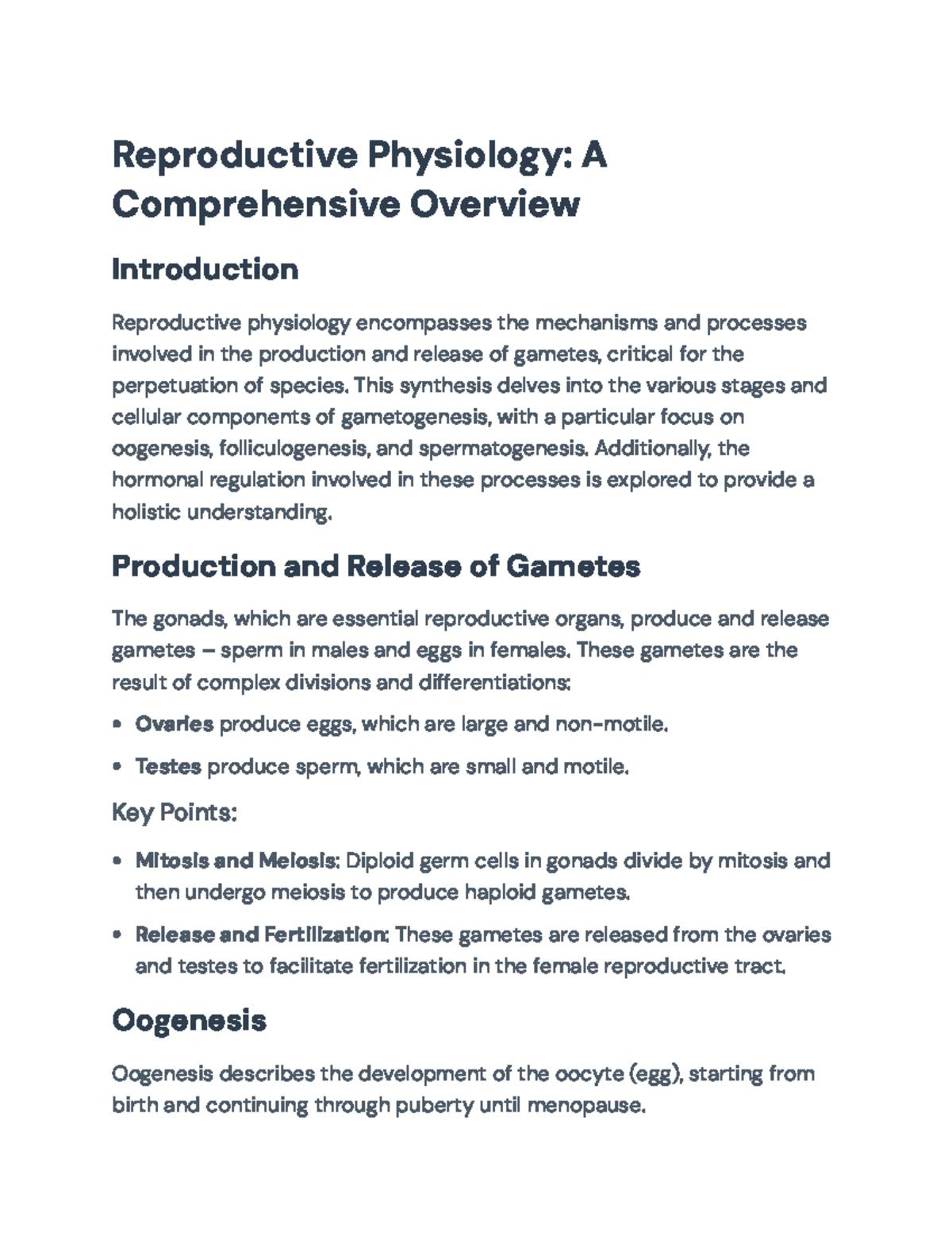 Reproductive Physiology: Overview of Gametogenesis & Hormonal ...