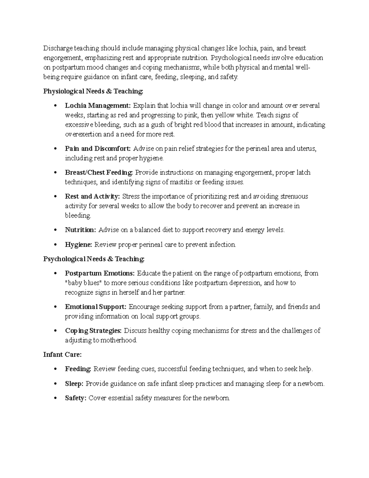 NUR 305: Discharge Teaching on Postpartum Care and Infant Safety - Studocu