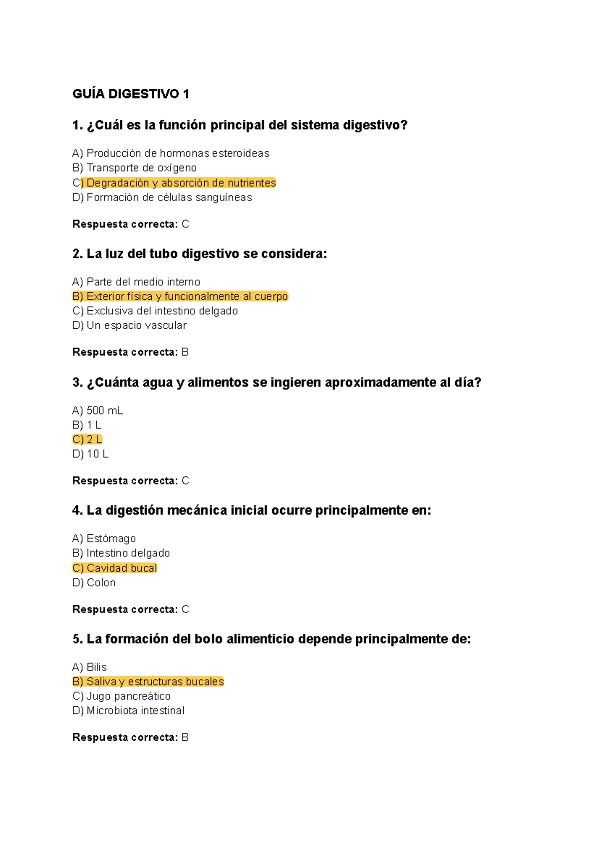 GUÍA DIGESTIVO 1-3: Funciones y Estructuras del Sistema Digestivo - Studocu